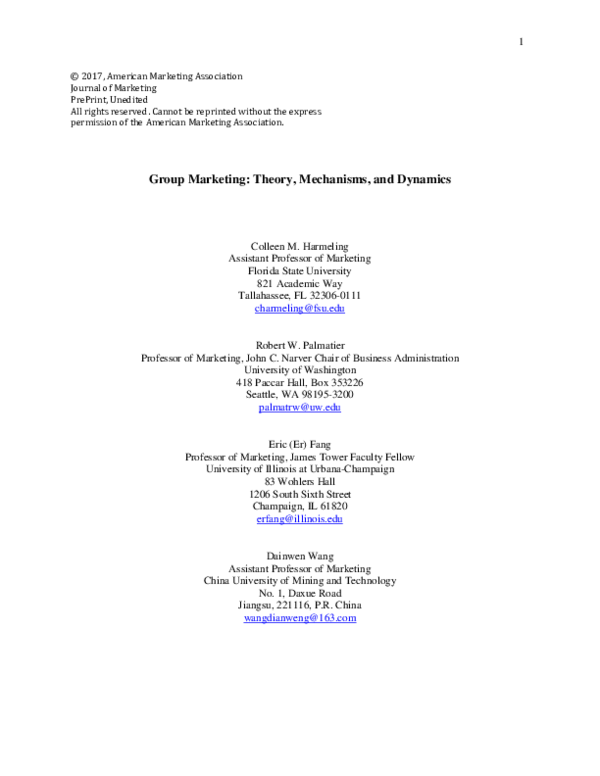 (PDF) Group Marketing: Theory, Mechanisms, and Dynamics