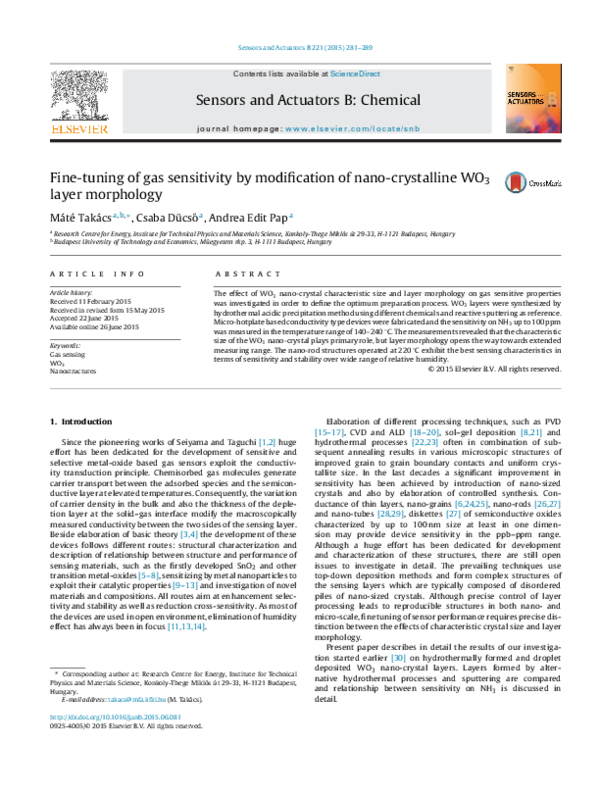 (PDF) Fine-tuning of gas sensitivity by modification of nano ...
