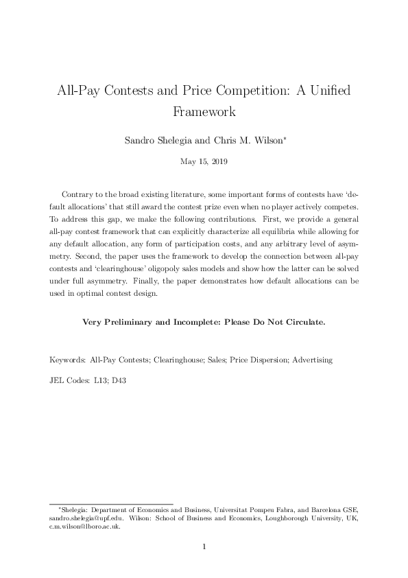 (PDF) All-Pay Contests and Price Competition: A Unified Framework