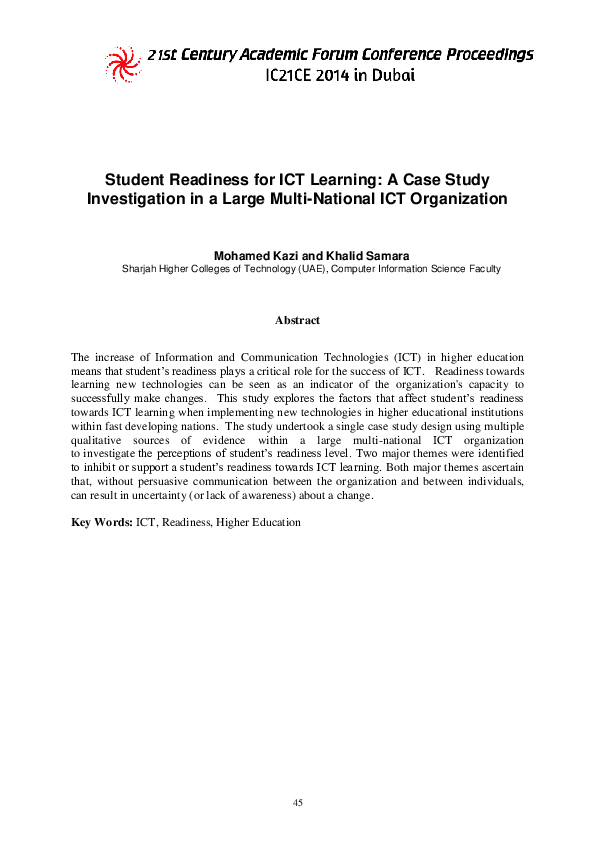 (PDF) Student Readiness for ICT Learning: A Case Study Investigation in ...
