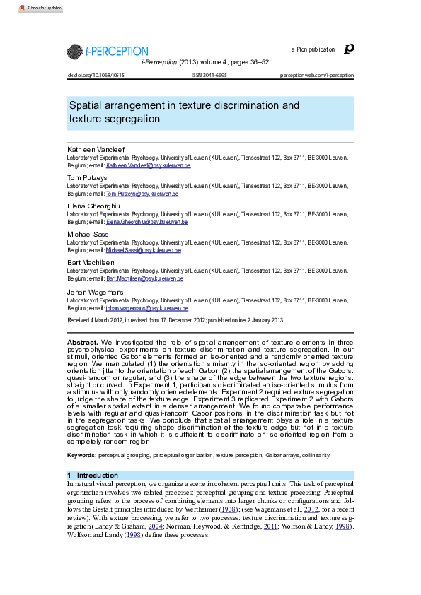 (PDF) Spatial Arrangement in Texture Discrimination and Texture Segregation