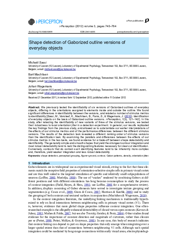 (PDF) Shape Detection of Gaborized Outline Versions of Everyday Objects