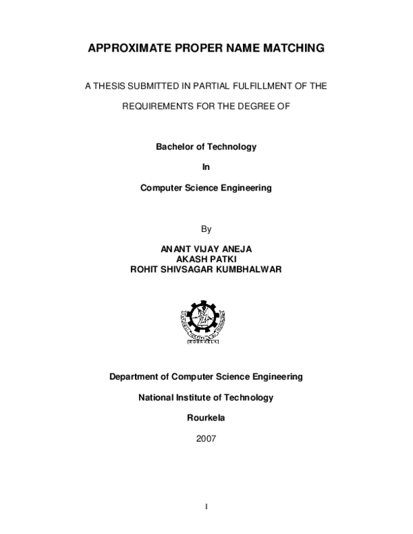 (PDF) Approximate proper name matching