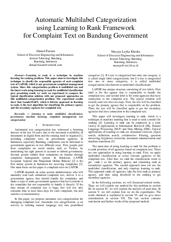 (PDF) Automatic multilabel categorization using learning to rank ...