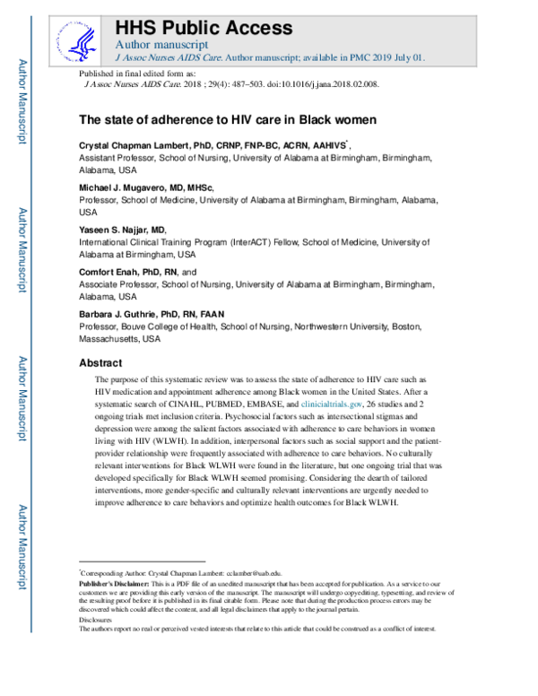 (PDF) The State of Adherence to HIV Care in Black Women
