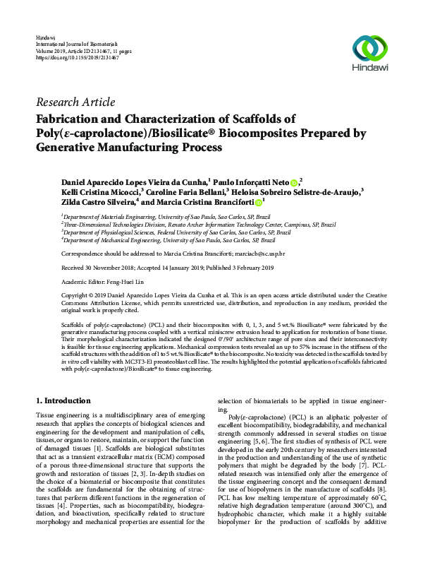 (PDF) Fabrication and Characterization of Scaffolds of Poly( ε -caprolactone)/Biosilicate ...