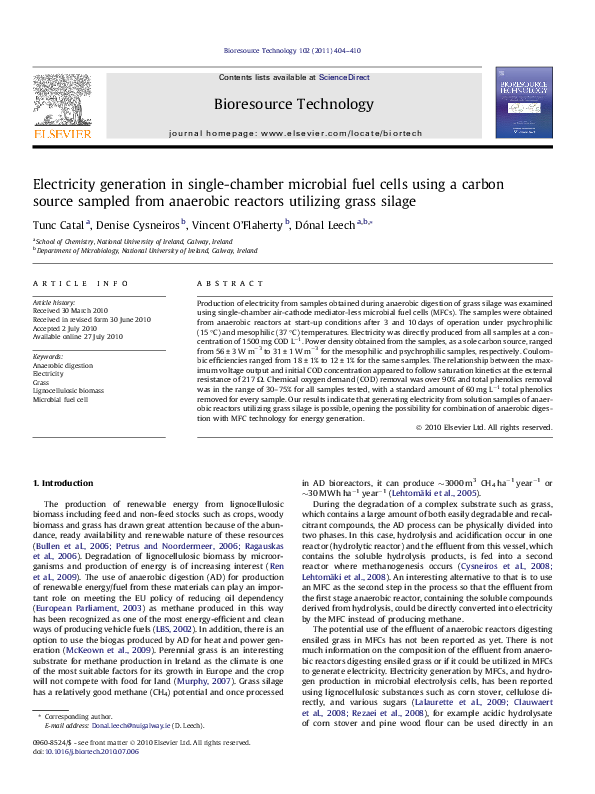 (PDF) Electricity generation in single-chamber microbial fuel cells using a carbon source ...
