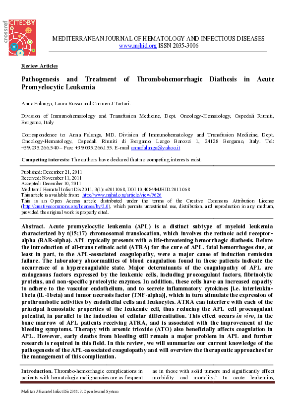 (PDF) Pathogenesis and Treatment of Thrombohemorrhagic Diathesis in ...