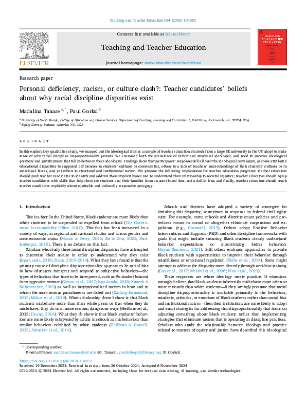 (PDF) Personal deficiency, racism, or culture clash?: Teacher ...