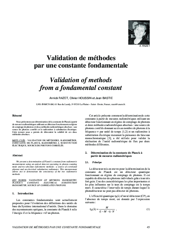 (PDF) Validation de méthodes par une constante fondamentale