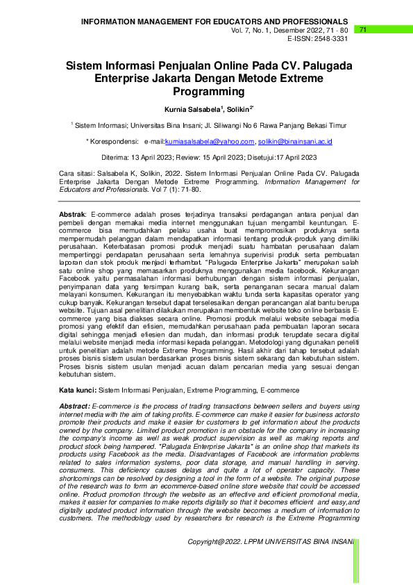 (PDF) Sistem Informasi Penjualan Online Pada CV. Palugada Enterprise ...