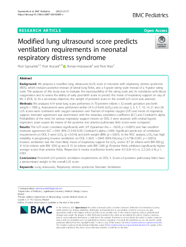 (PDF) Modified lung ultrasound score predicts ventilation requirements ...