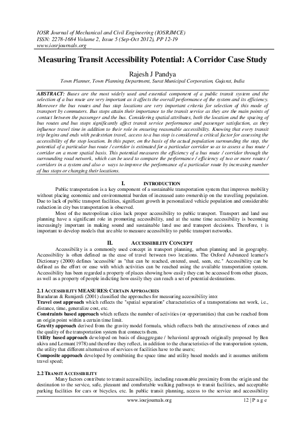 (PDF) Measuring Transit Accessibility Potential: A Corridor Case Study ...