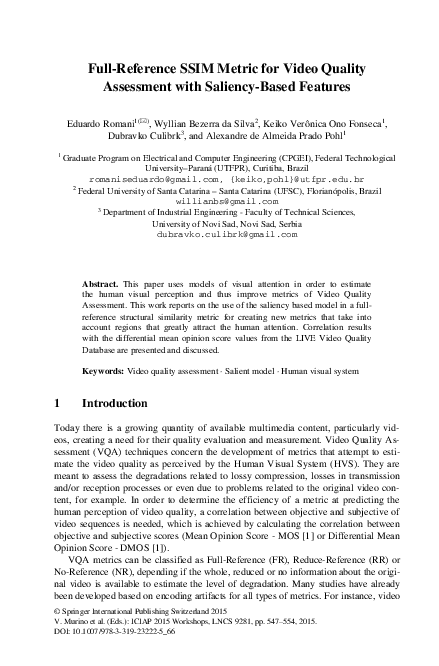 (PDF) Full-Reference SSIM Metric for Video Quality Assessment with Saliency-Based Features