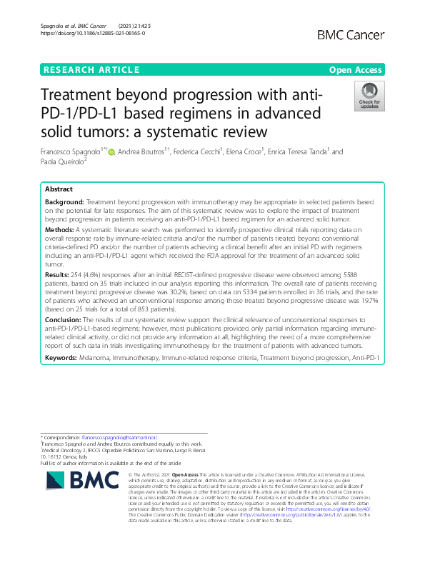 (PDF) Treatment beyond progression with anti-PD-1/PD-L1 based regimens in advanced solid tumors ...