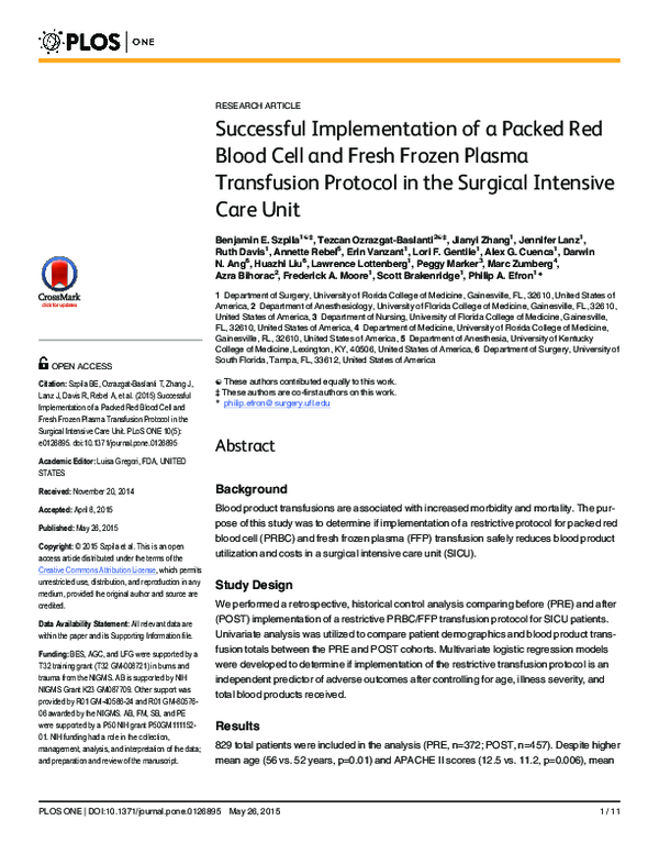 (PDF) Successful implementation of a packed red blood cell and fresh ...