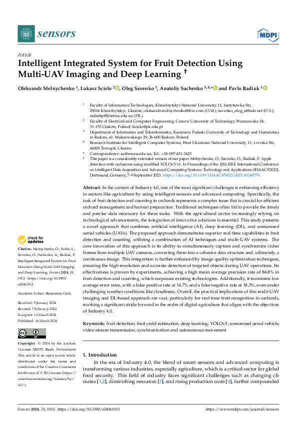 Pdf Intelligent Integrated System For Fruit Detection Using Multi Uav Imaging And Deep Learning