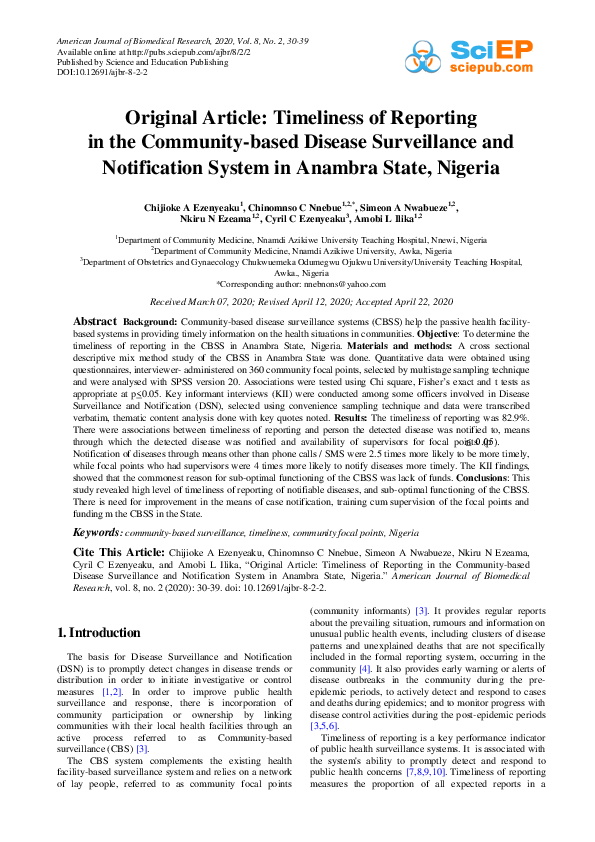 (PDF) Original Article: Timeliness of Reporting in the Community-based Disease Surveillance and ...