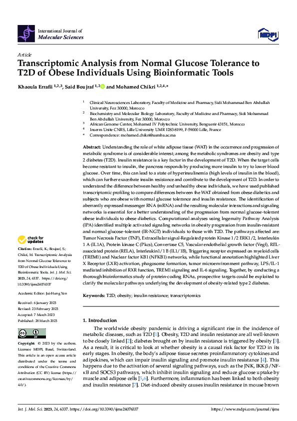(PDF) Transcriptomic Analysis from Normal Glucose Tolerance to T2D of ...