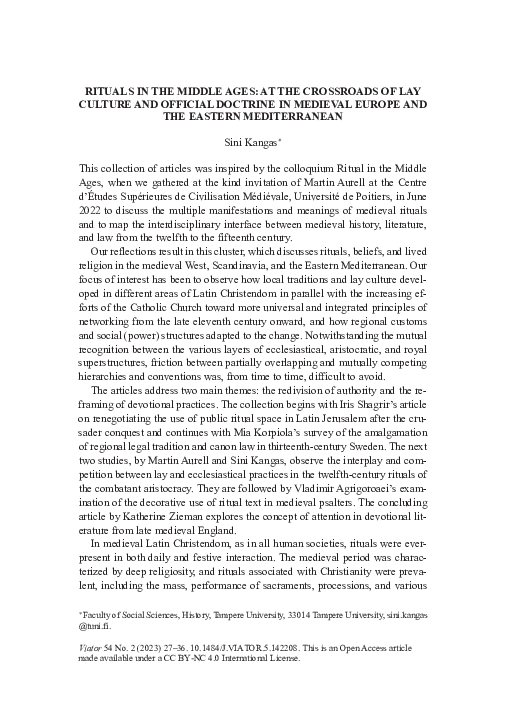 (PDF) Rituals in the Middle Ages: At the Crossroads of Lay Culture and ...