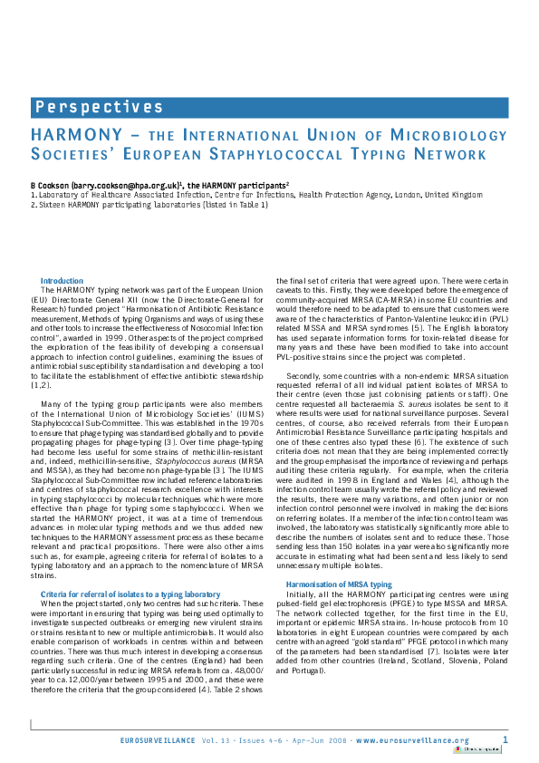 (PDF) HARMONY – the International Union of Microbiology Societies ...
