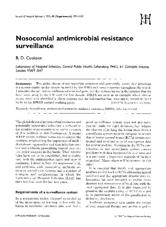 (PDF) Nosocomial antimicrobial resistance surveillance | Barry Cookson ...