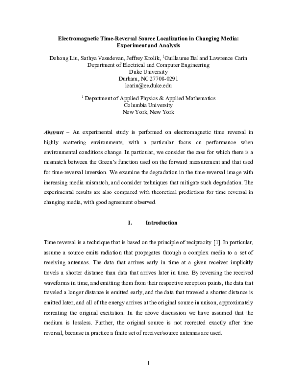 (PDF) Electromagnetic Time-Reversal Source Localization in Changing Media: Experiment and Analysis