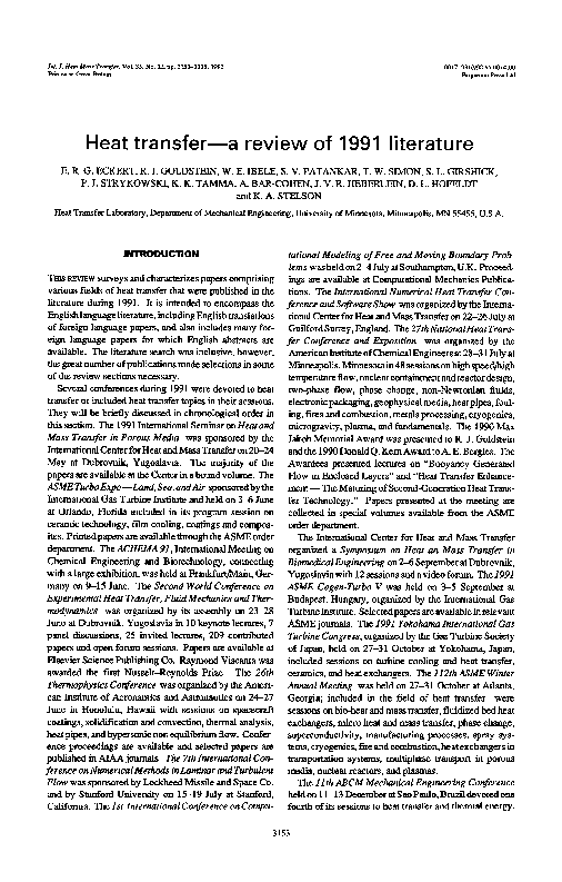 (PDF) Heat transfer—a review of 1991 literature