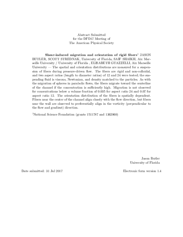 (PDF) Shear-induced migration and orientation of rigid fibers