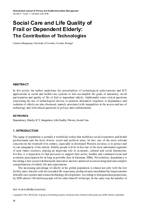 (PDF) Social Care and Life Quality of Frail or Dependent Elderly