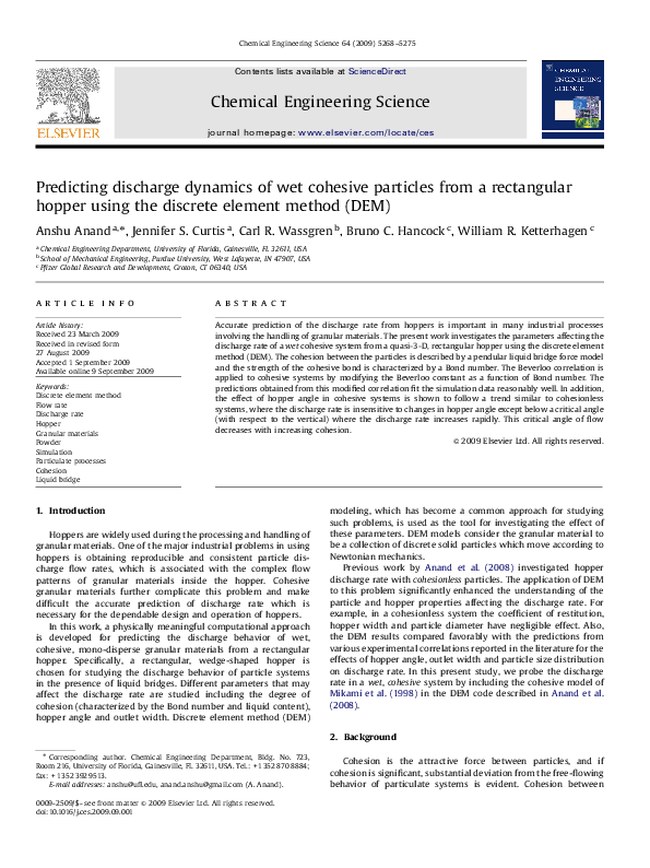 (PDF) Predicting discharge dynamics of wet cohesive particles from a rectangular hopper using ...