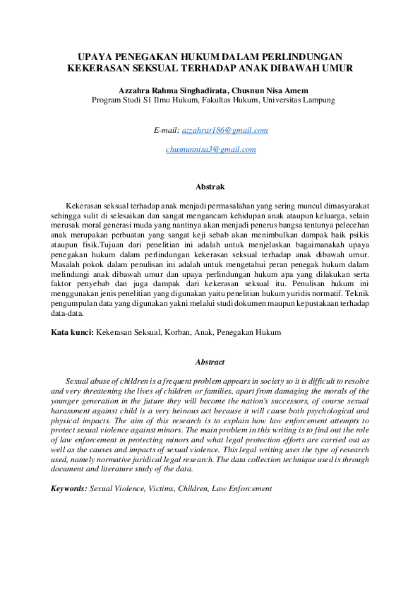 (PDF) UPAYA PENEGAKAN HUKUM DALAM PERLINDUNGAN KEKERASAN SEKSUAL TERHADAP ANAK DIBAWAH UMUR