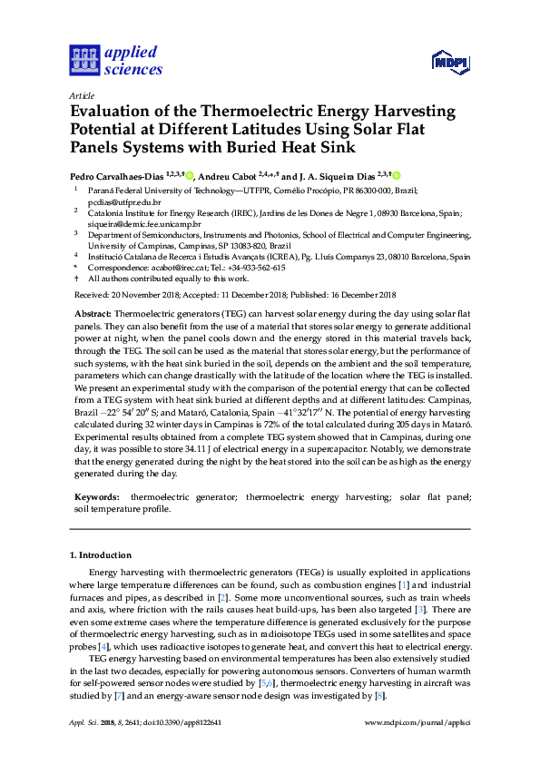 Pdf Evaluation Of The Thermoelectric Energy Harvesting Potential At Different Latitudes Using
