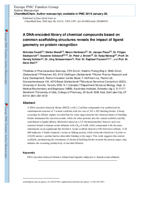 (PDF) A DNA-Encoded Library of Chemical Compounds Based on Common ...