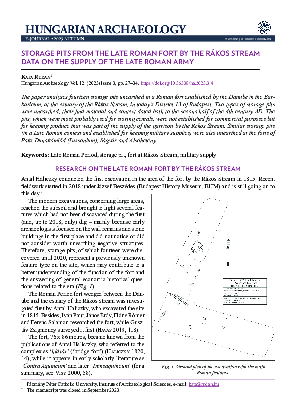 (PDF) Storage Pits from the Late Roman Fort by the Rákos Stream Data on ...
