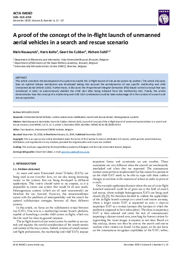 (PDF) A proof of concept of the in-flight launch of unmanned aerial ...