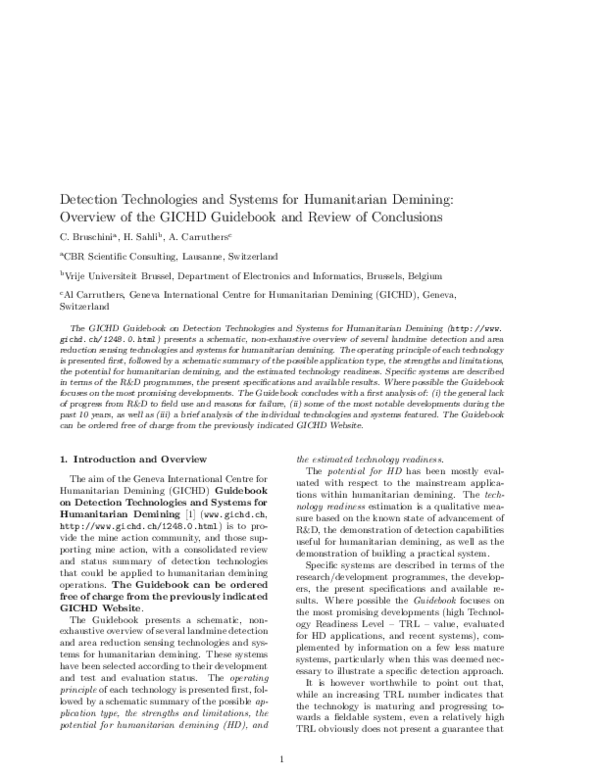 (PDF) Detection Technologies and Systems for Humanitarian Demining: Overview of the GICHD ...