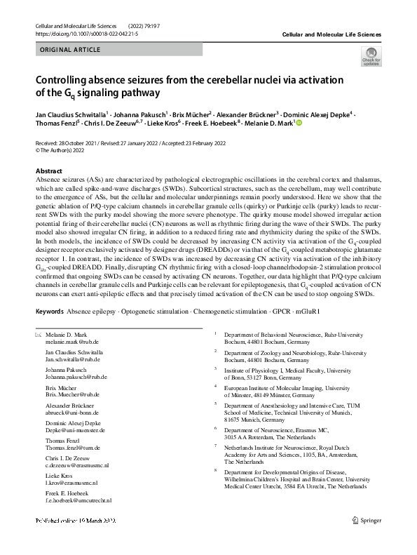 (PDF) Controlling absence seizures from the cerebellar nuclei via ...
