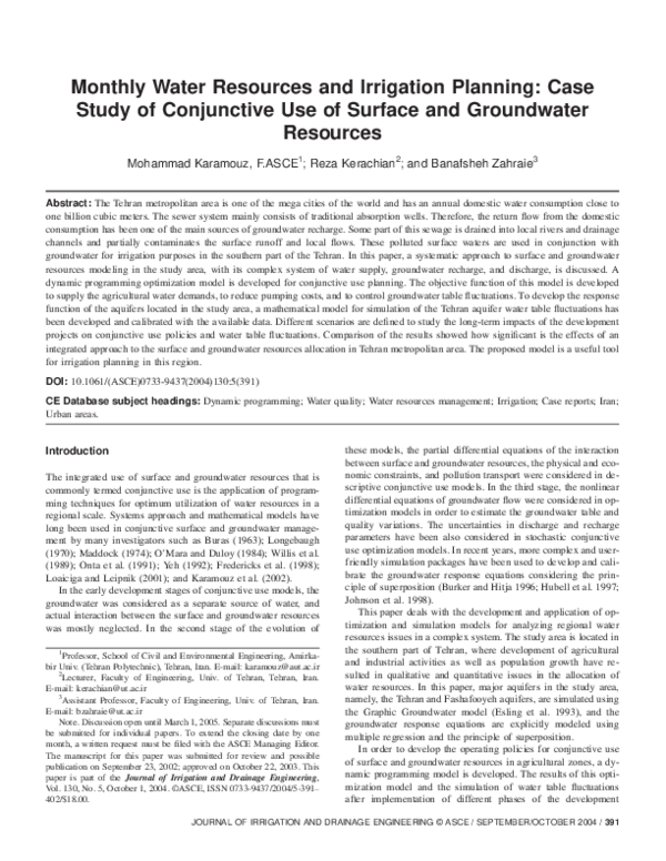 (PDF) Monthly Water Resources and Irrigation Planning: Case Study of Conjunctive Use of Surface ...