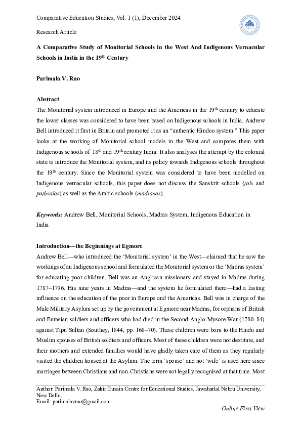 (PDF) A Comparative Study of Monitorial Schools in the West And ...