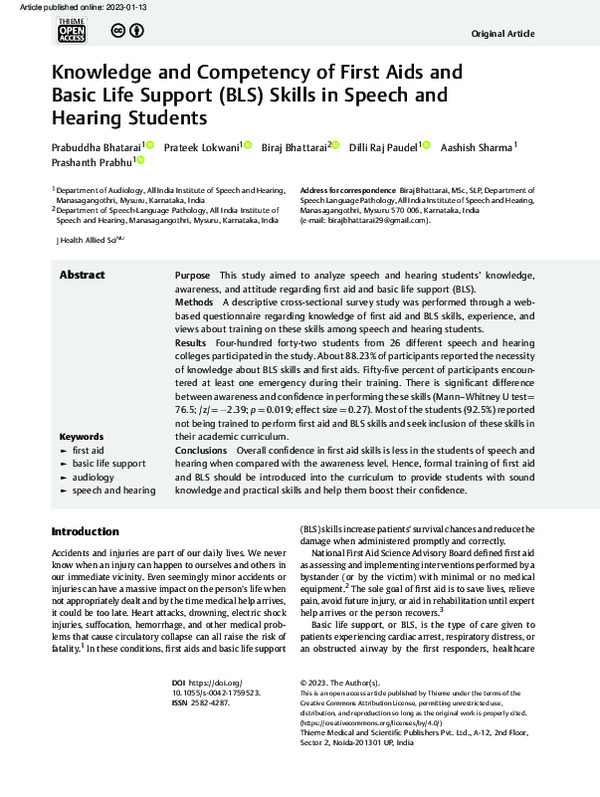 (PDF) Knowledge and Competency of First Aids and Basic Life Support ...