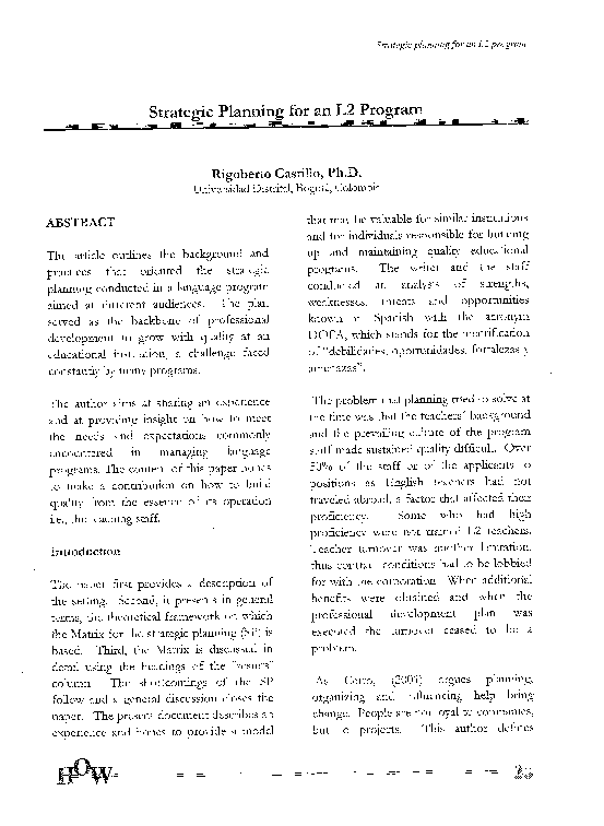 (PDF) Strategic Planning for an L2 Program