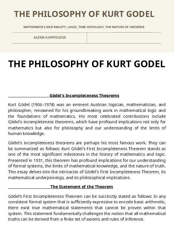 (PDF) THE PHILOSOPHY OF KURT GODEL - ALEXIS KARPOUZOS