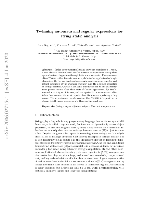 (PDF) Twinning automata and regular expressions for string static analysis