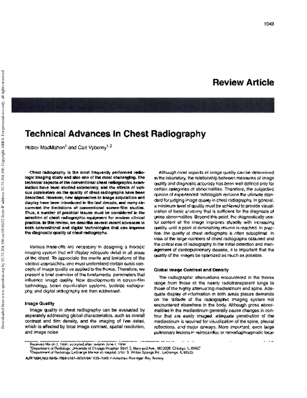 (PDF) Technical advances in chest radiography