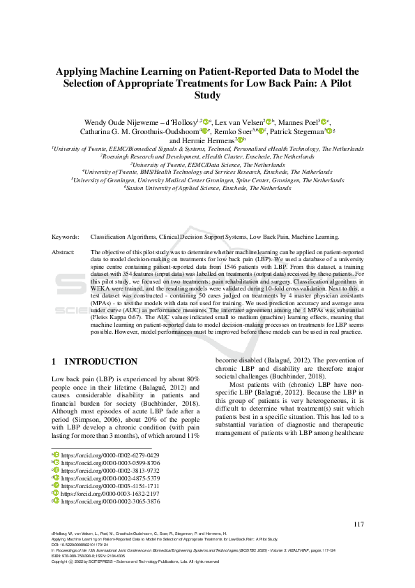 (PDF) Applying Machine Learning on Patient-Reported Data to Model the ...
