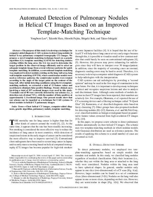 Pdf Automated Detection Of Pulmonary Nodules In Helical Ct Images Based On An Improved