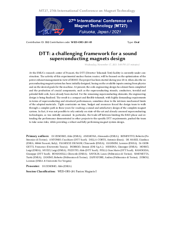 Pdf Dtt A Challenging Framework For A Sound Superconducting Magnets Design
