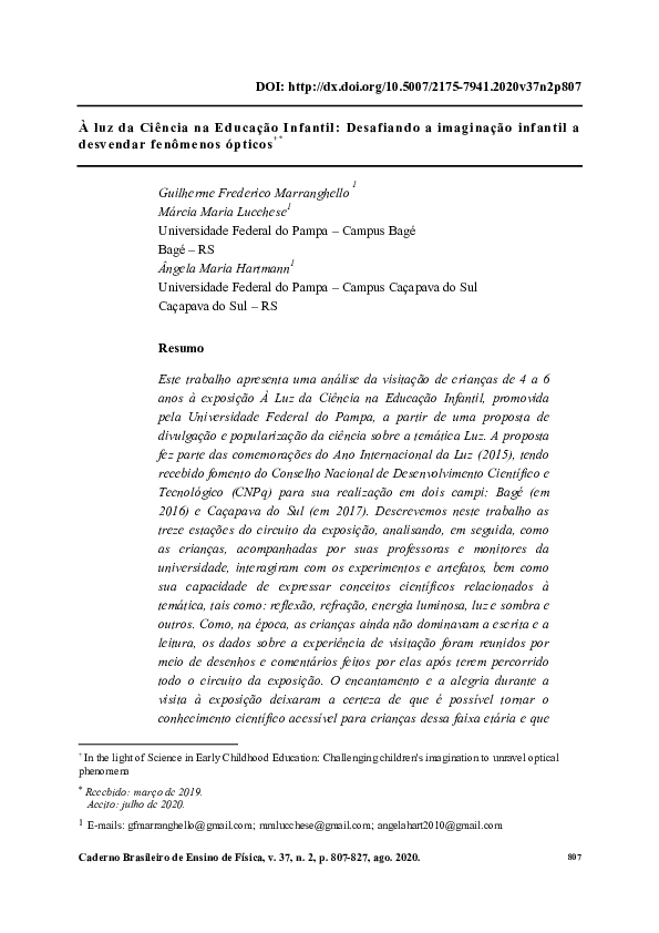 (PDF) À luz da Ciência na Educação Infantil: Desafiando a imaginação ...