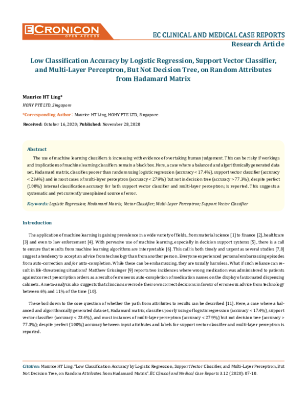 (PDF) Low Classification Accuracy by Logistic Regression, Support Vector Classifier,and Multi ...